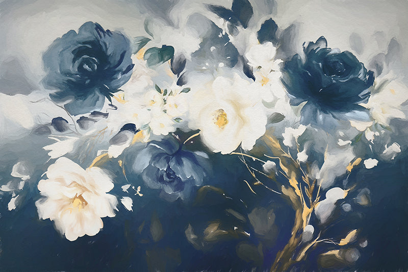 Canvas Painting, Imperial Blue Flowers, Framed Hand-painted Canvas ...