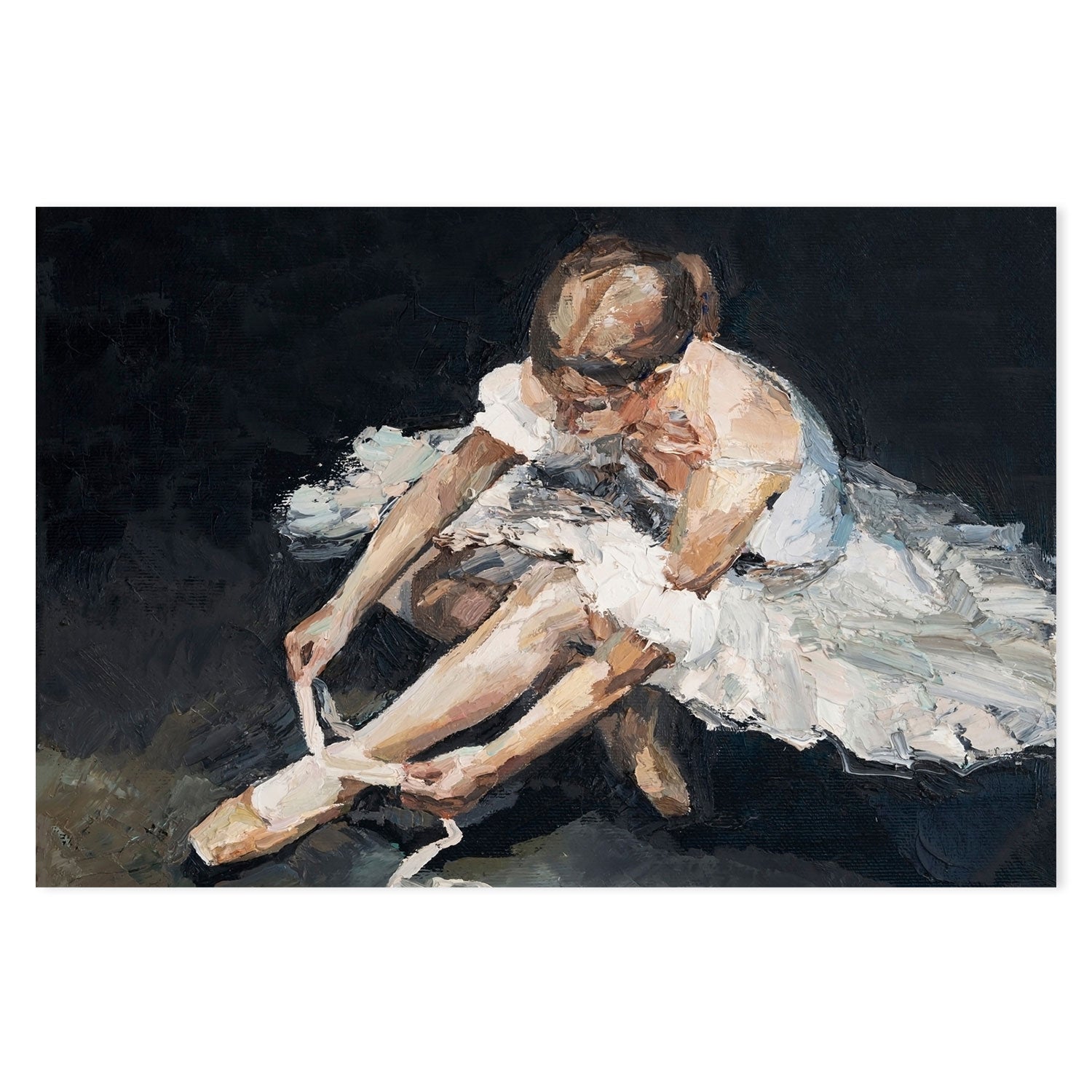 Canvas Painting, Tying Her Pointe Shoes , Hand-Painted Canvas, Framed