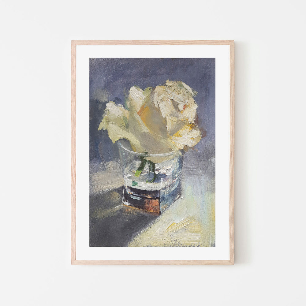 Canvas Painting, Glass Rose , Hand-Painted Canvas, Framed Hand-painted