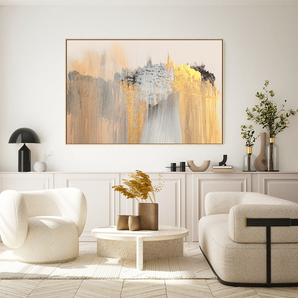 Canvas Painting, Gold Stream , Hand-Painted Canvas, Framed – Gioia Wall Art