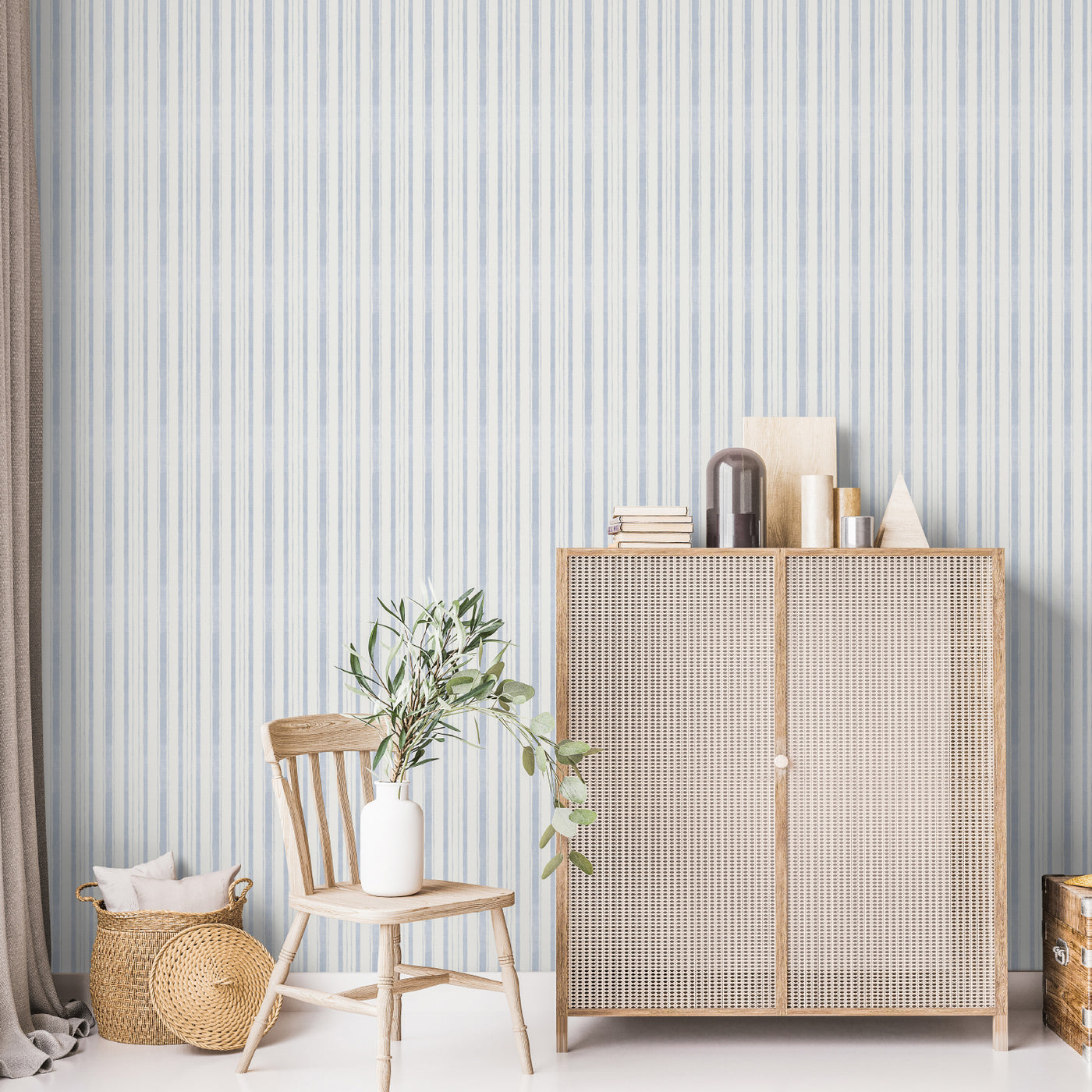 Blue Stripe Pattern, Wallpaper Eco-friendly Peel & Stick removable