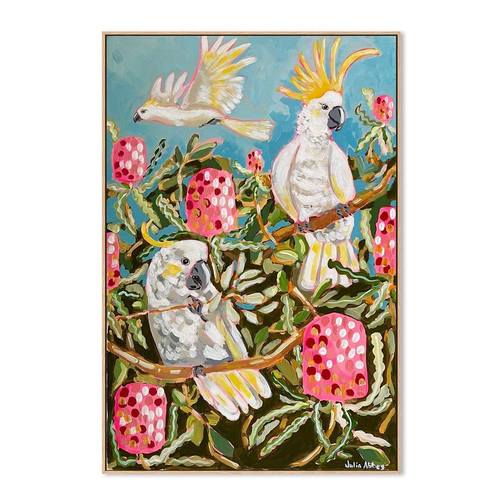 Birds And Banksias , By Julia Abbey,Wall Art Canvas Print,