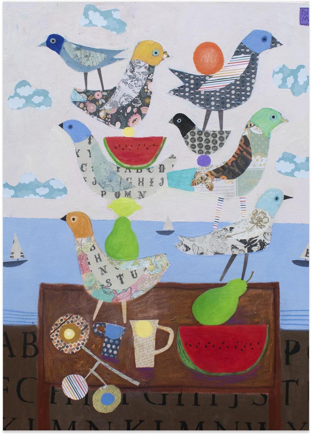 Birds and Watermelons , By Nathaniel Mather,Wall Art Canvas Print,