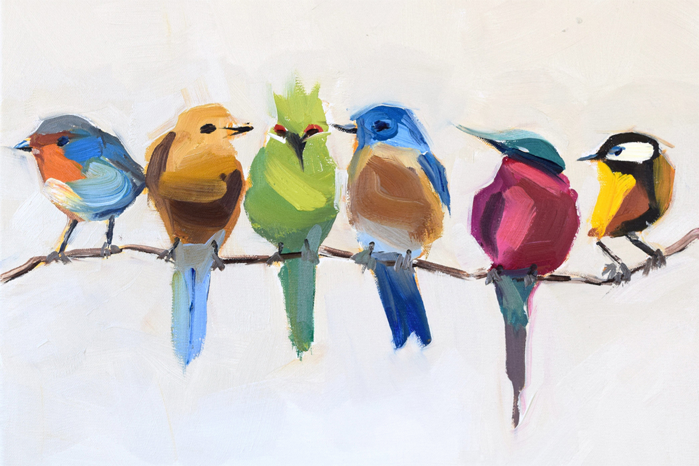 Birds On a Branch , By Jenny Westenhofer Art,Wall Art Canvas Print,