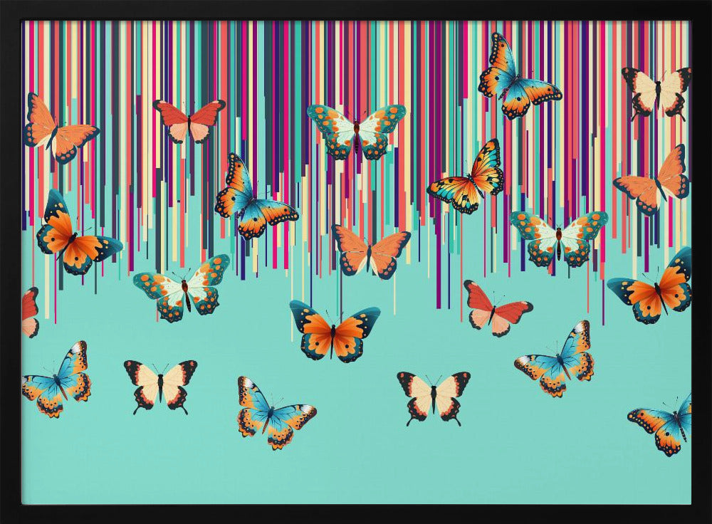 Butterflies Stripes |Wall Art Print Framed Canvas Poster