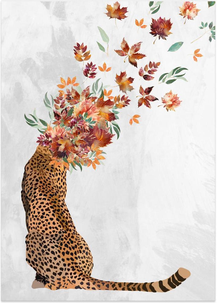Cheetah Autumn Leaves Head , By Sarah Manovski |Wall Art Print Framed