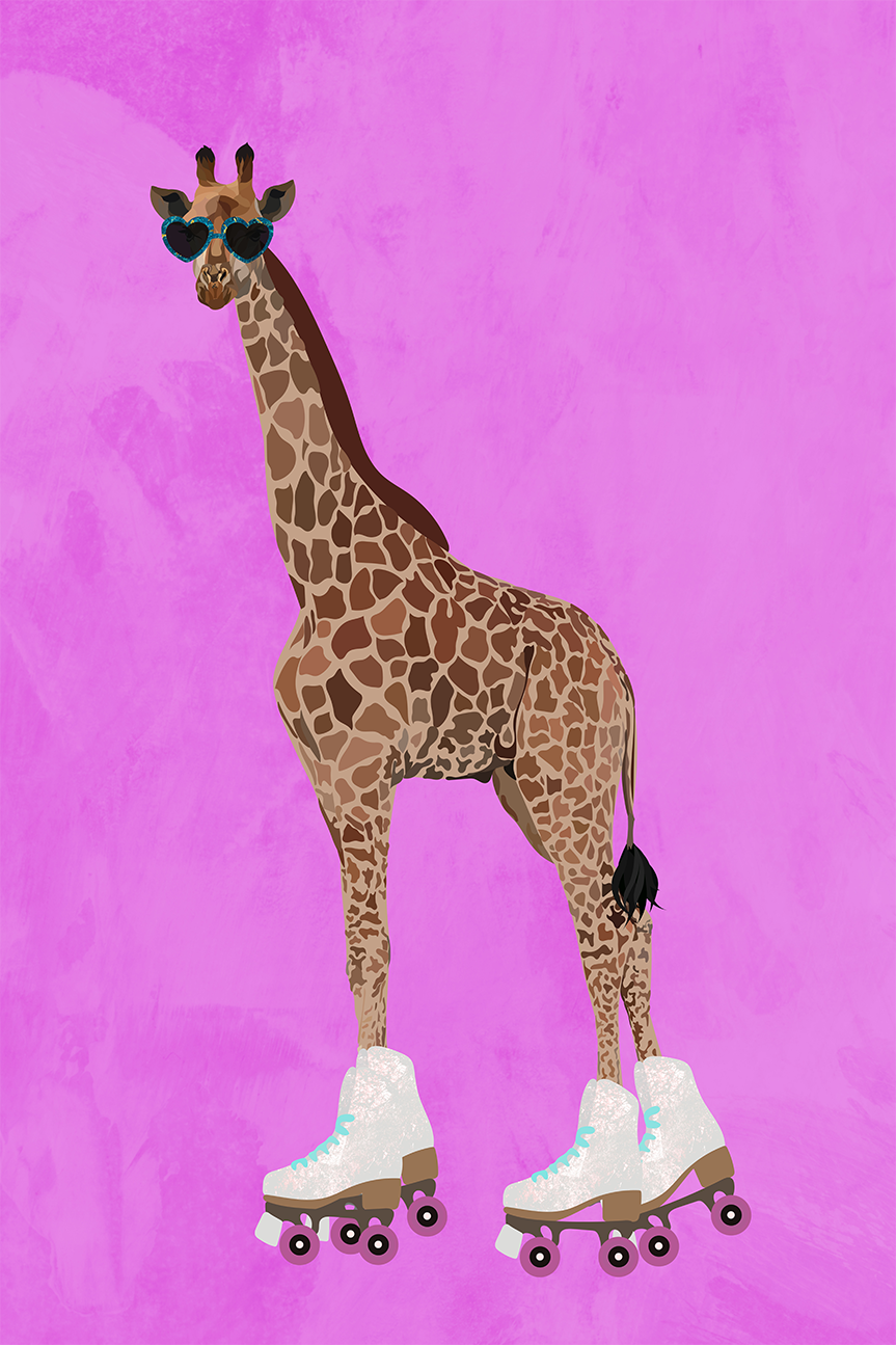 Giraffe Rollerskating , By Sarah Manovski,Wall Art Canvas Print,