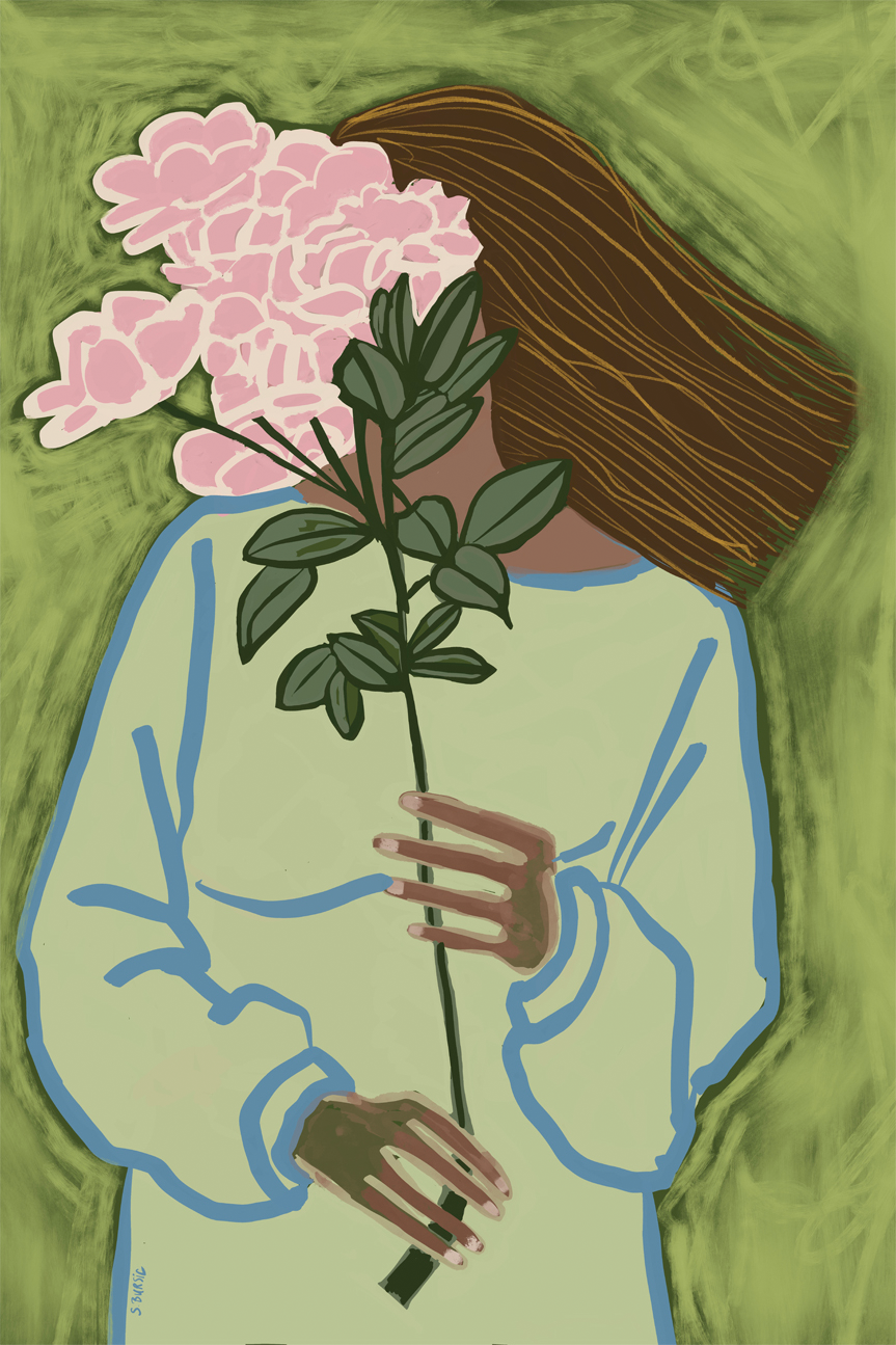 Girl With Flower , By Sharyn Bursic,Wall Art Canvas Print,