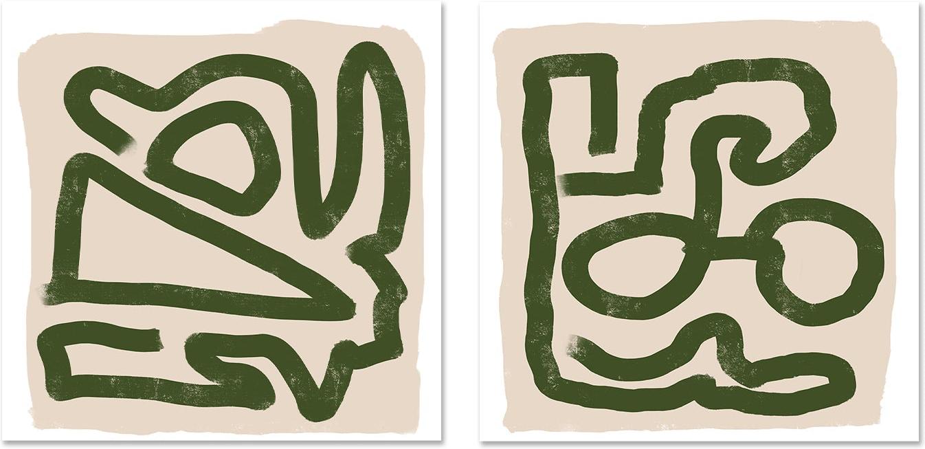 Green Scribble, Style A & E, Set Of 2 , By Sharyn Bursic,Wall Art