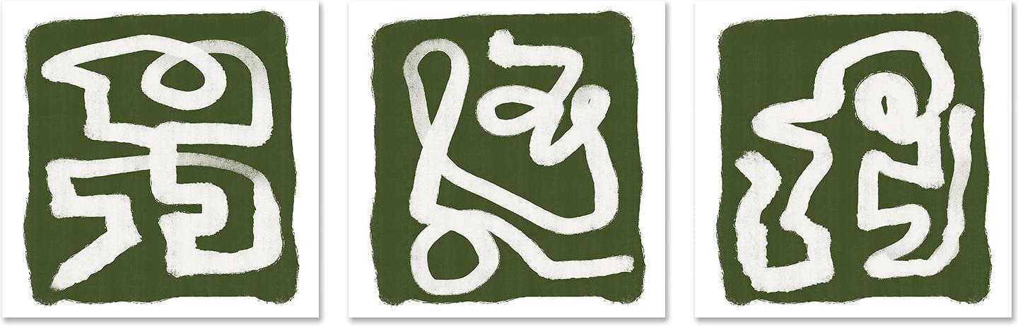 Green Scribble, Style B,C & D, Set Of 3 , By Sharyn Bursic,Wall Art