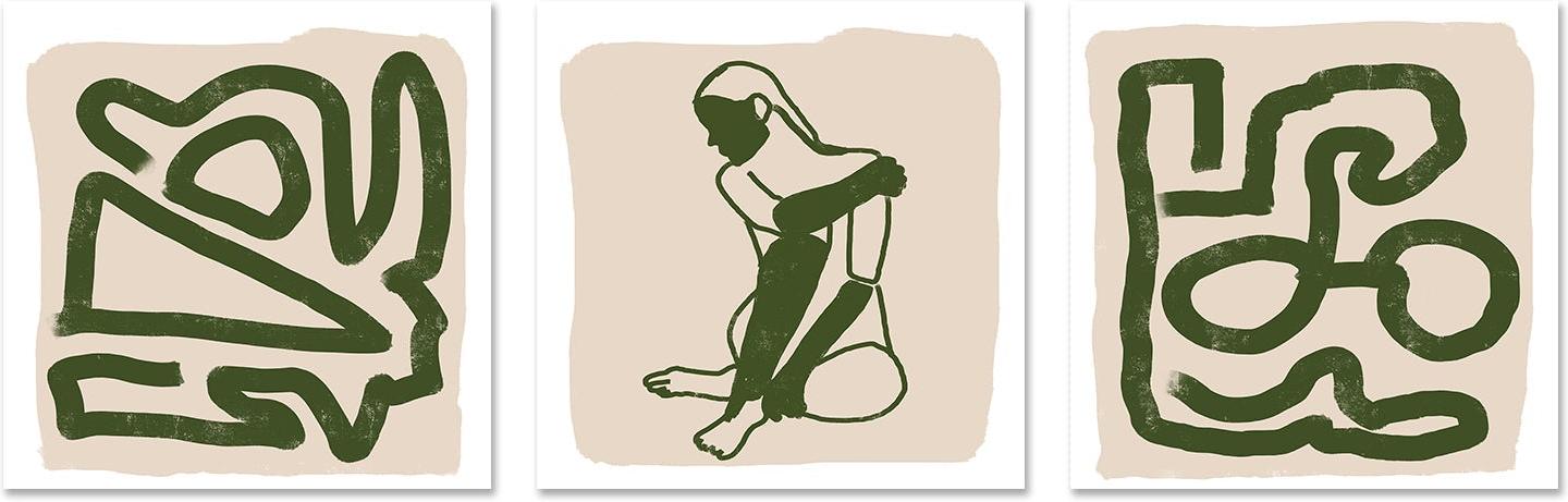 Green Woman, Set Of 3 , By Sharyn Bursic,Wall Art Canvas Print,