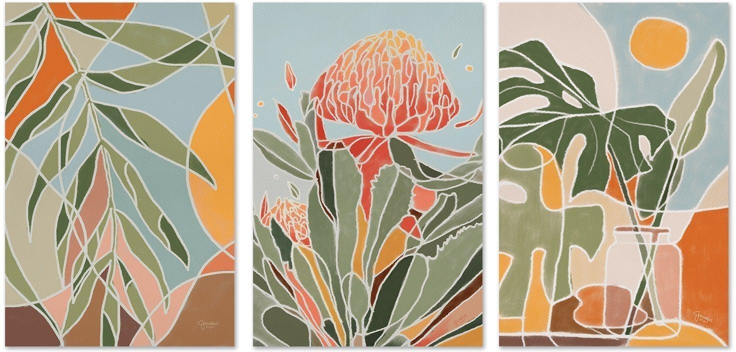 Native Botanics, Style B, Set Of 3 , By Junia Kall,Wall Art Canvas