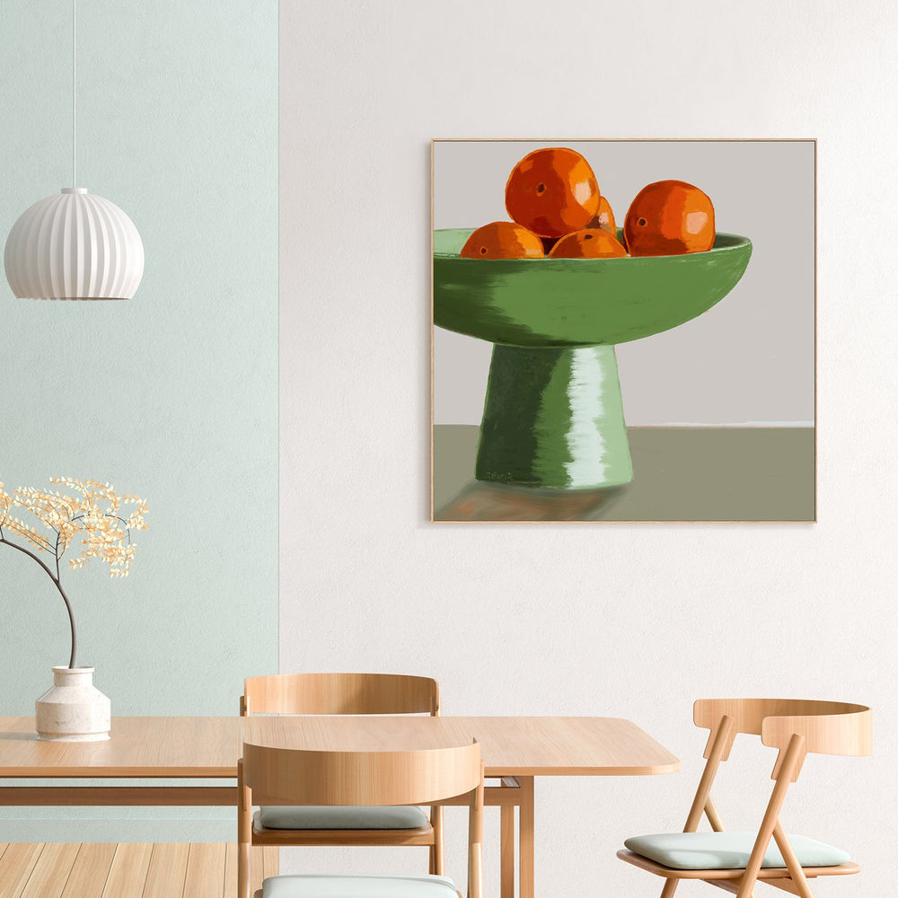 Oranges Green Bowl, Style A , By Sharyn Bursic,Wall Art Canvas Print,