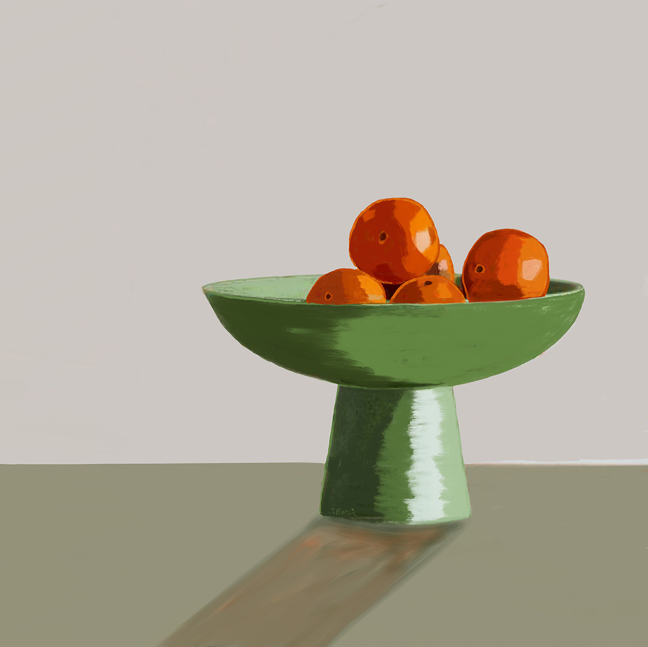 Oranges Green Bowl, Style B , By Sharyn Bursic,Wall Art Canvas Print,