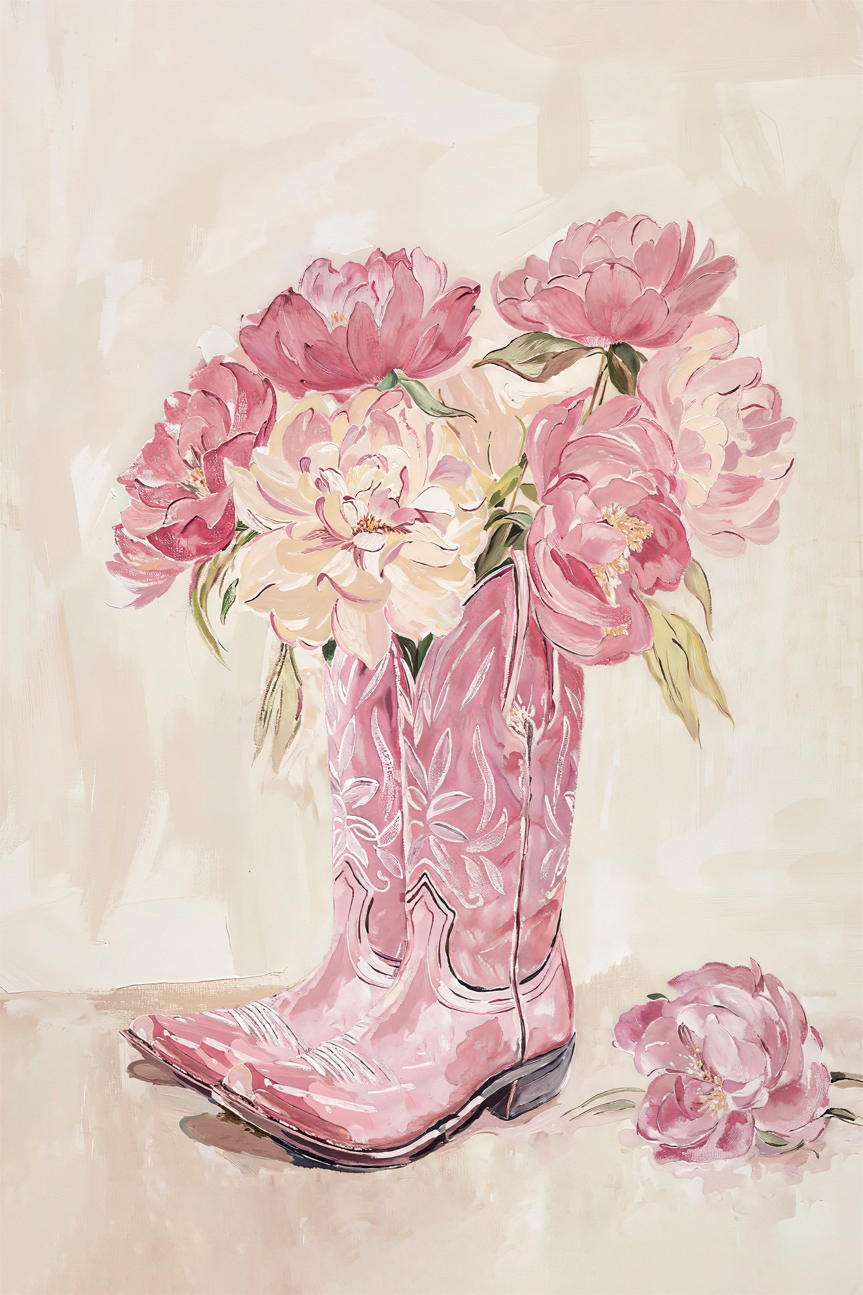 Peony Boot , By Lady Hana |Wall Art Print Framed Canvas Poster