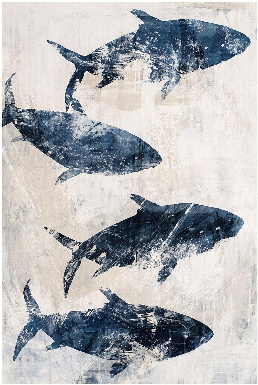 Primative Navy Fish , Style A, By Nina Blue,Wall Art Canvas Print,