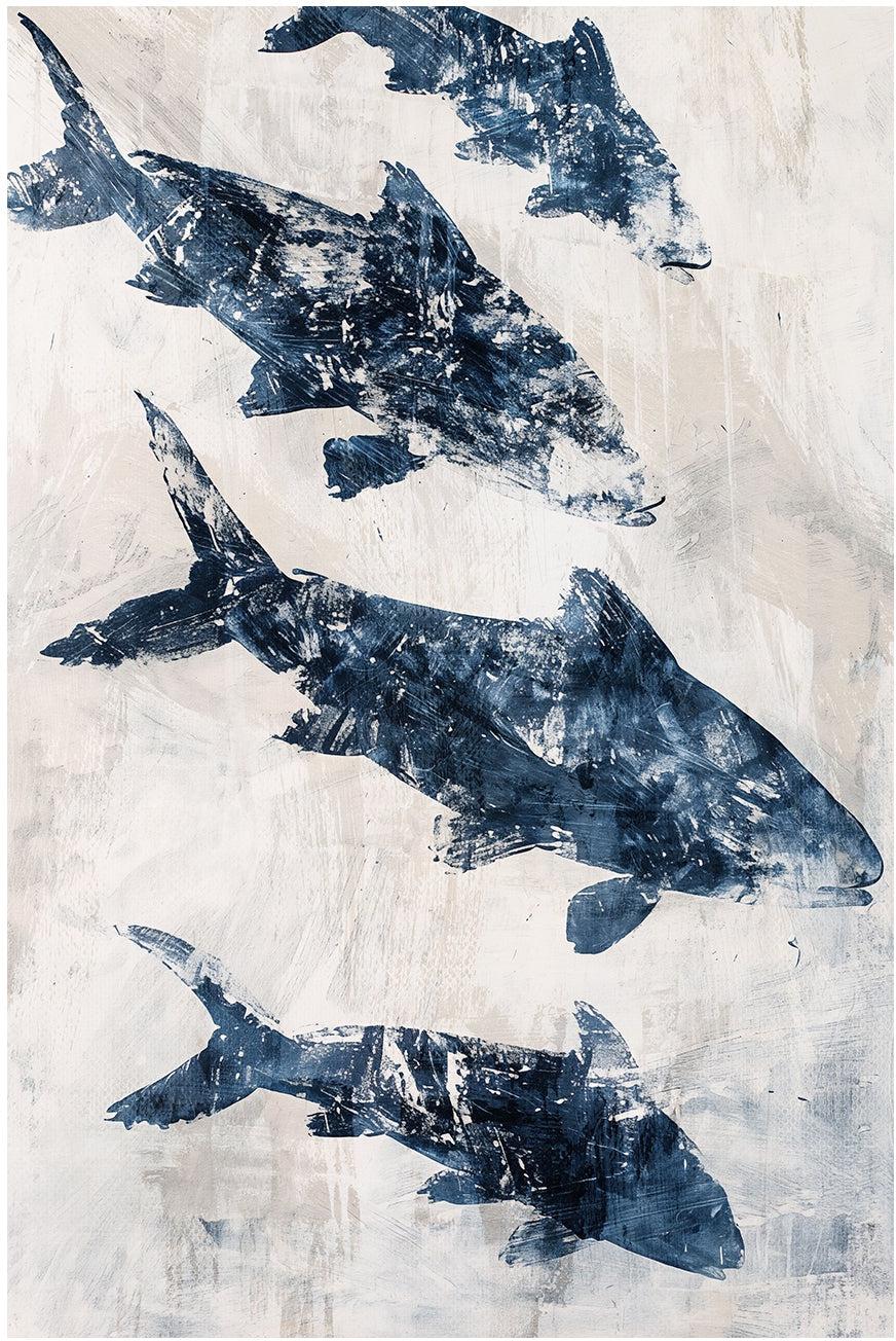 Primative Navy Fish , Style C, By Nina Blue,Wall Art Canvas Print,