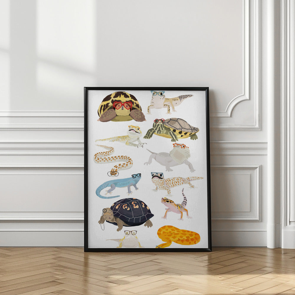 Reptiles In Glasses , By Hanna Melin,Wall Art Canvas Print,