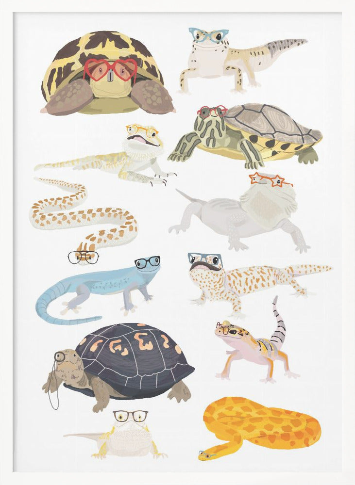 Reptiles In Glasses , By Hanna Melin,Wall Art Canvas Print,