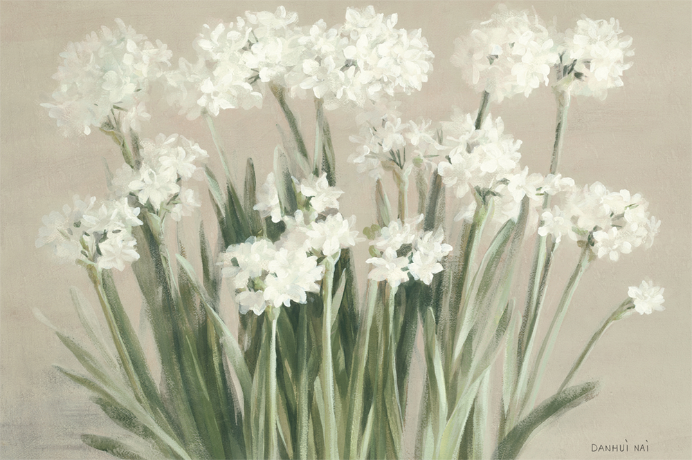 Snowy Paperwhites Neutral , By Danhui Nai,Wall Art Canvas Print,