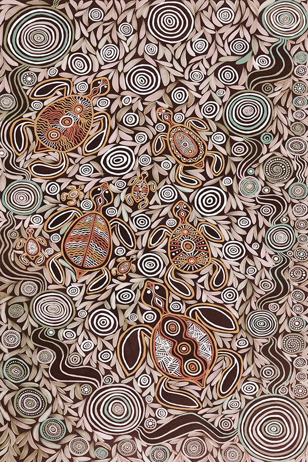 Turtles In Deep Water Dreaming, Mocha Tone , By Emma Rigney,Wall Art