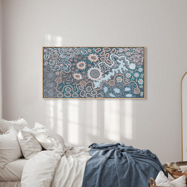 Women's Gathering Bushtucker, Blue tone, By Azeza Possum,Wall Art