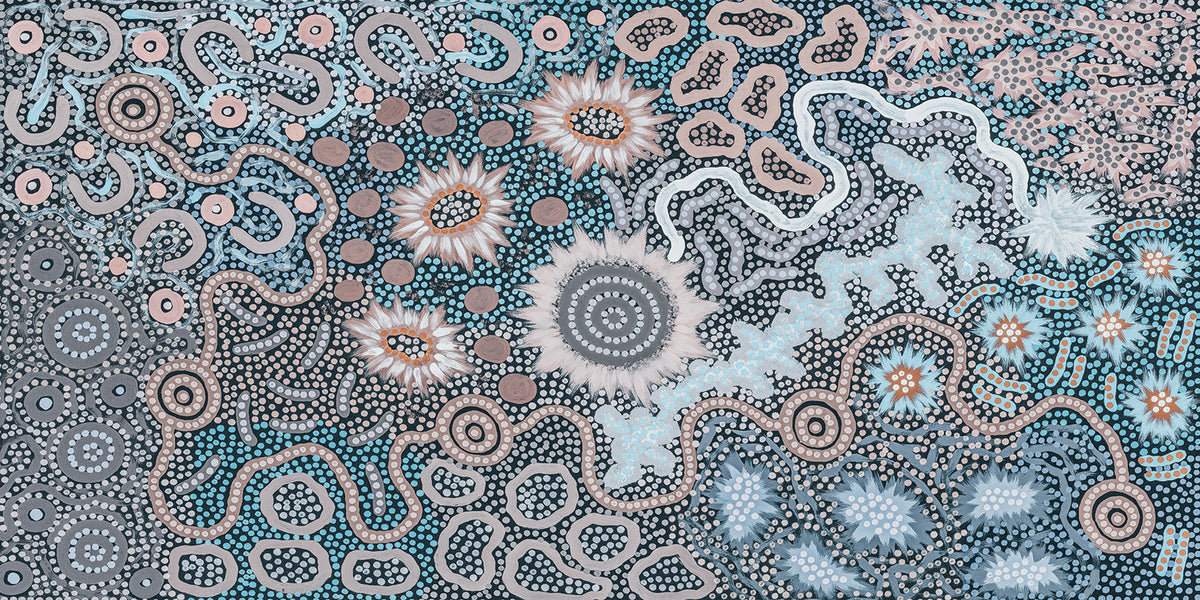 Women's Gathering Bushtucker, Blue tone, By Azeza Possum |Wall Art