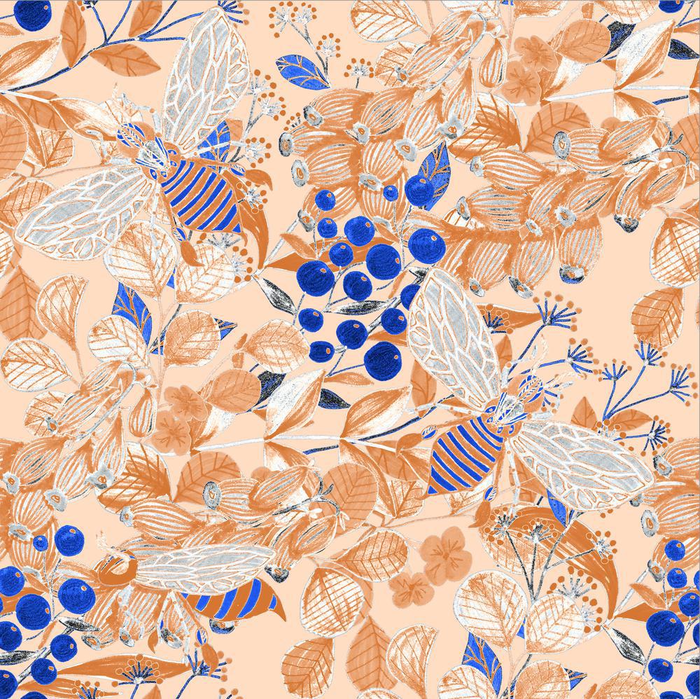 Bees And Berries Wallpaper Eco-friendly Peel & Stick removable