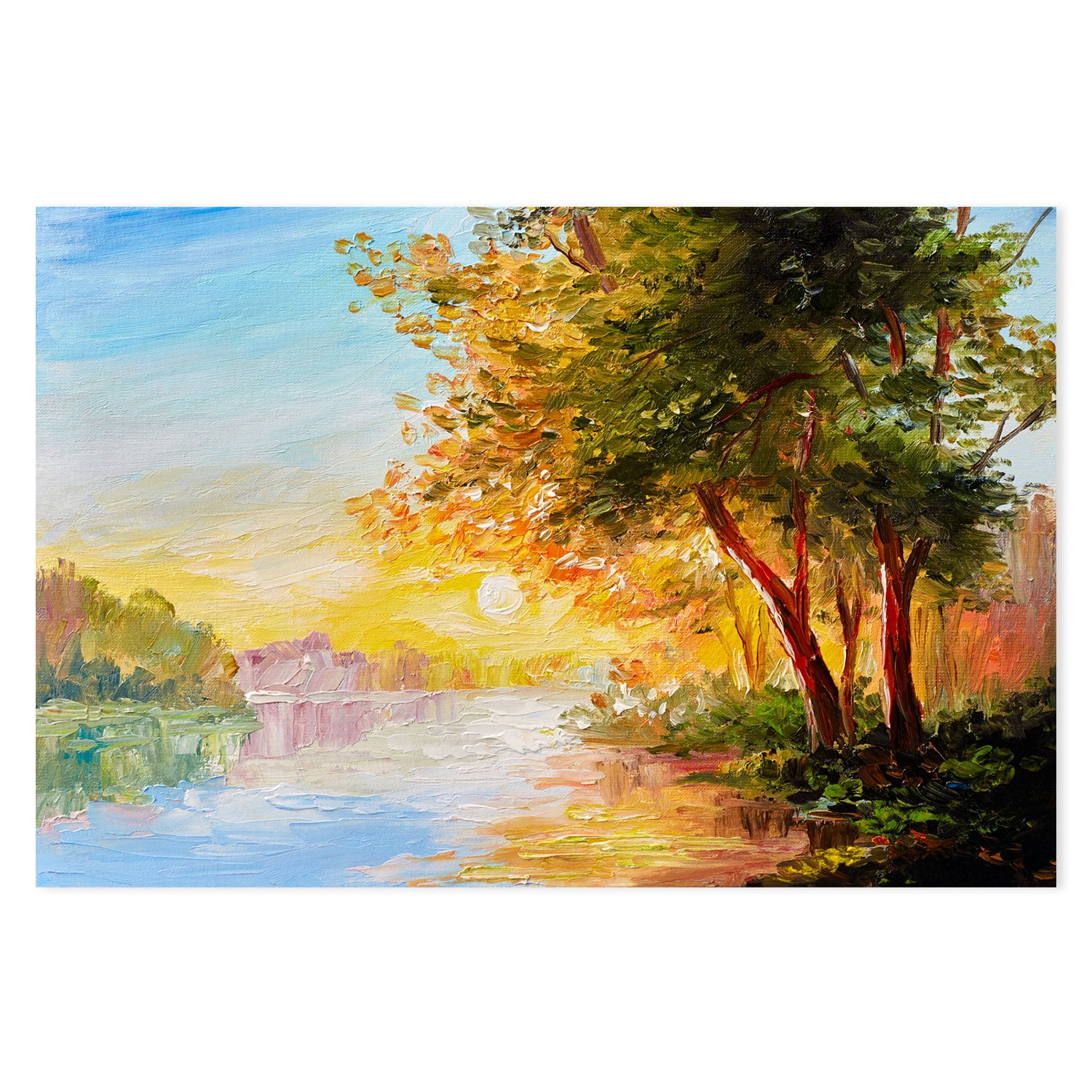 Canvas Painting, Striking Sunset, Hand-Painted Canvas, Framed
