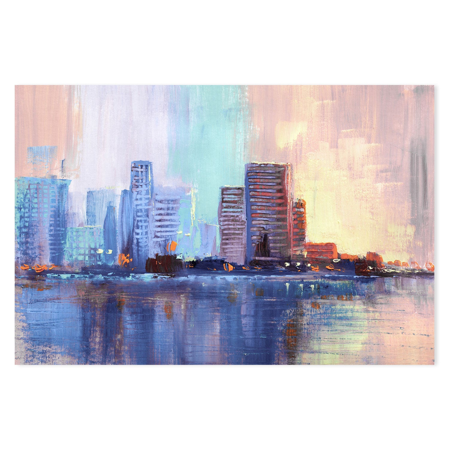 Canvas Painting, Sunset City, Style B, Hand-Painted Canvas, Framed