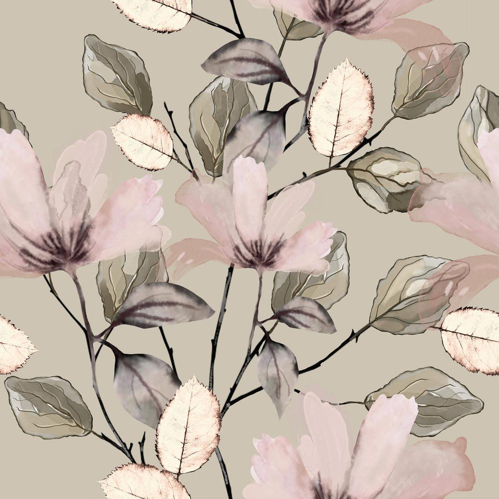 Light Pink Flowers On Sage Green Background Eco-friendly Peel & Stick