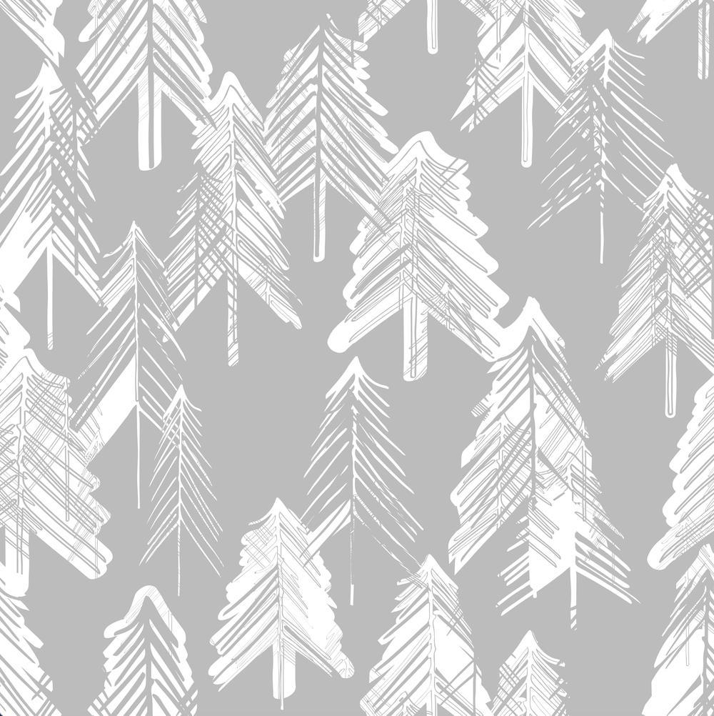 White Forest Trees On Grey Background Wallpaper Eco-friendly Peel